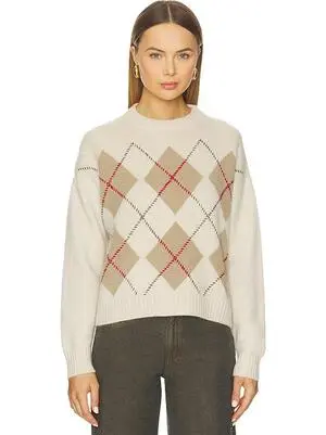 WHITE & WARREN Cashmere Argyle Crew Sweater - Natural Combo