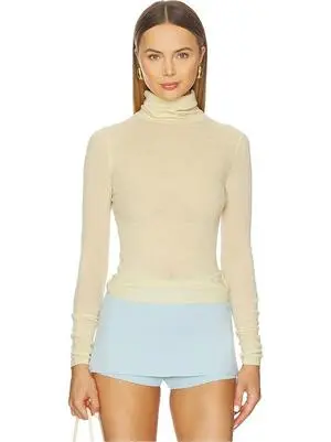 WHITE & WARREN Superfine Cashmere Blend Turtleneck Top - Buttercream Yellow