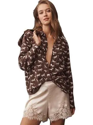 Rails Kate Long-sleeve Silk Buttondown Blouse - Brown Pattern