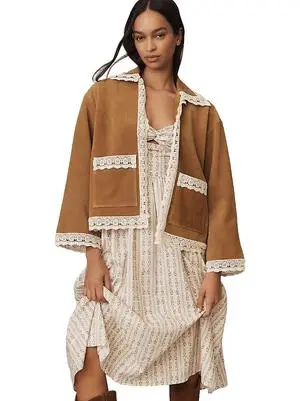 Anthropologie Suede Boxy Open-front Jacket - Tan