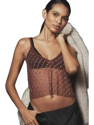 Anthropologie Studded Sheer Mesh Cami - Wine