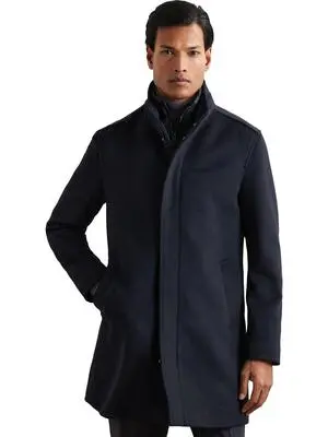 REISS Wool-blend Coat With Detachable Gilet Insert - Navy