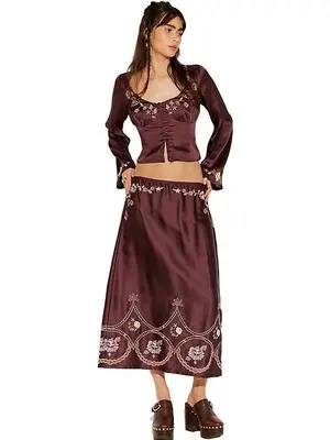 Free People Autumn Bloom Midi Skirt Set - Chocolate Grape Combo