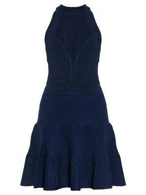 Balmain Sleeveless Ribbed Knit Dress - Navy Blue