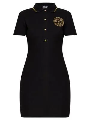 Versace Polo Dress With Embroidered Logo - Black