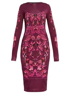 Versace Dress With Barocco Print - Burgundy