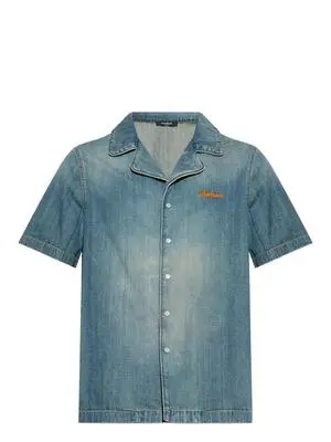 Balmain Denim Shirt With Short Sleeves - Blue
