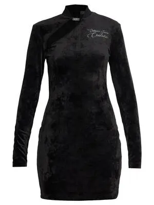Versace Velvet Mini Dress With Turtleneck - Black