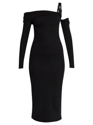 Versace Fitted Off-shoulder Midi Dress - Black