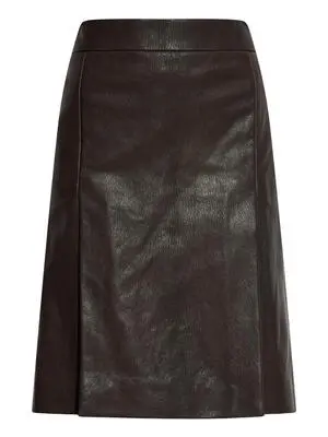 FERRAGAMO Leather Knee Length Skirt - Brown