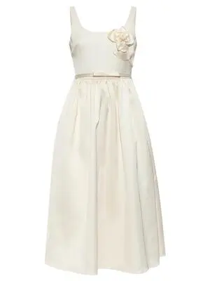 SELF-PORTRAIT Satin Midi Dress With Floral Detail Cream