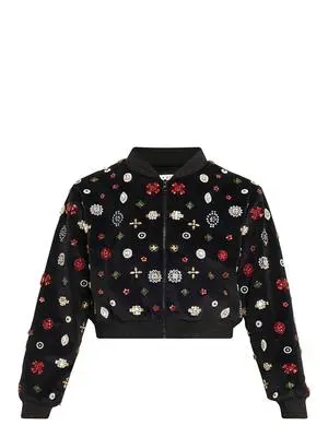 Alice + Olivia Jackie Embellished Bomber Jacket - Blk/mlt