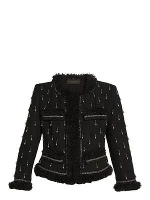 Kobi Halperin Hana Beaded Fringe-trim Tweed Jacket - Black