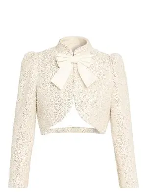Alice + Olivia Alice + Olivia Ilaria Embellished Cropped Jacket Off White