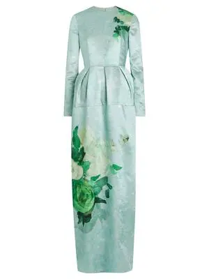 Erdem Floral-print Textured Satin Maxi Dress - Mint