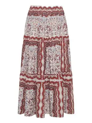 Cara Cara Melanie Tiered Cotton Voile Skirt Paisley Scarf Ivory
