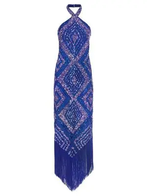 TALLER MARMO Nina Fringed Geometric Midi Dress - Blue