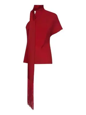 TALLER MARMO Absinthe Fringed One-shoulder Blouse - Red