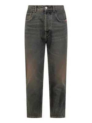 AMISH Straight Fit Vintage Wash Denim Jeans - Green