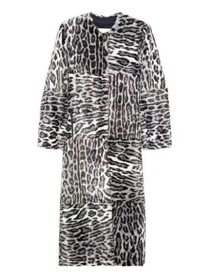 STAND STUDIO Animal Patchwork Long Coat - Black