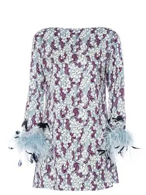DES_PHEMMES Feather-Trimmed Jersey Mini Shift Dress Multi