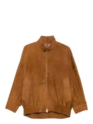 DARKPARK Leather Bomber Jacket - Brown