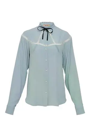 N°21 Bow-detail Lace-trimmed Shirt - Blue