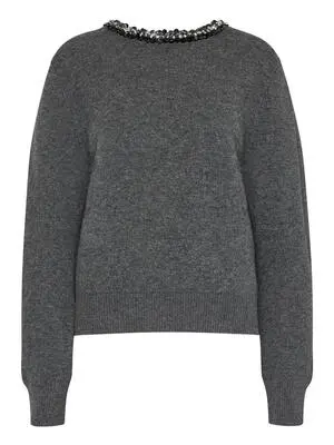MILLY Embellished Crewneck Sweater - Charcoal