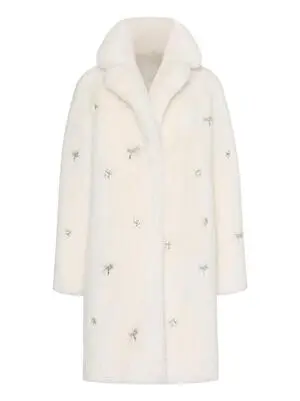 MILLY Jewel Trimmed Faux Fur Jacket - Ivory