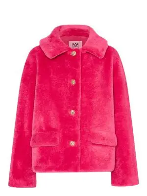 MILLY Short Faux Shearling Jacket - Magenta