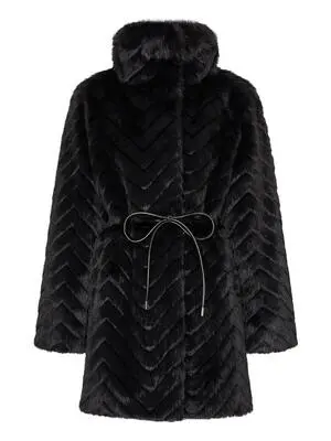 MILLY Dayna Chevron Faux Fur Coat - Black