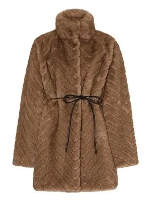 MILLY Dayna Chevron Faux Fur Coat Brown