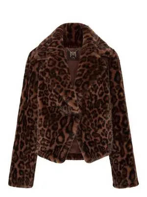 MILLY Arya Leopard Faux Fur Jacket - Brown
