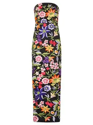 MILLY Magnolia Embroidered Maxi Gown - Black
