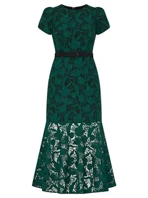 MILLY Tahlia Tulip Garden Lace Midi Dress - Dark Green