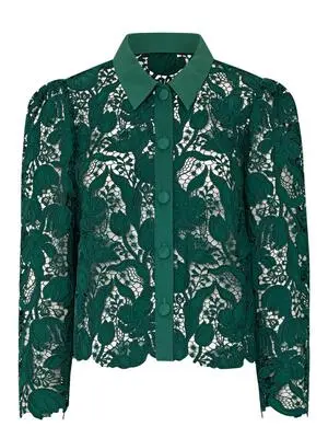 MILLY Tulip Garden Lace Blouse - Dark Green
