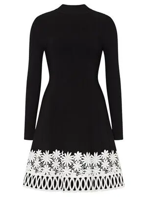 MILLY Lace Trim Fit And Flare Mini Dress - Black