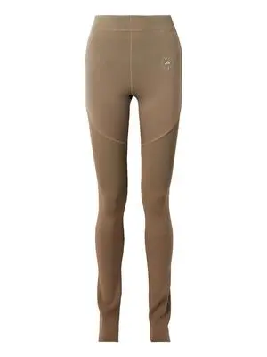 Adidas By Stella McCartney Paneled Stretch Recycled And Ribbed-knit Leggings - Brown