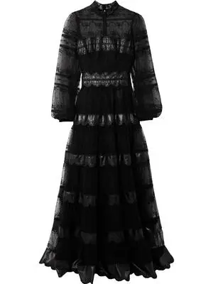 Costarellos Jacey Embroidered Tulle Gown - Black
