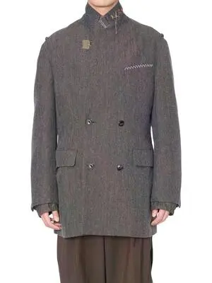 Kolor Herringbone Double-breasted Coat - Grey