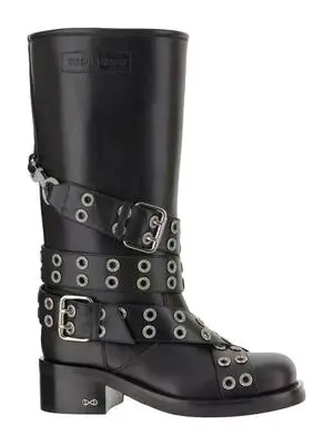 Mach & Mach 50mm Eyelet-detail Buckle-strap Boots - Black