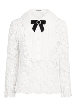 SELF-PORTRAIT Lace Bow-detail Blouse - White