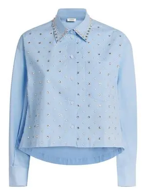 Sandro Cotton Rhinestone Shirt - Blue