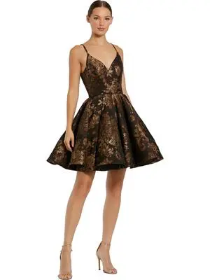 Mac Duggal Brocade Fit & Flare Mini Dress - Antique Bronze