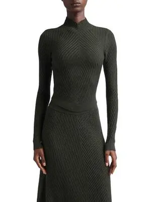 Victoria Beckham Merino Wool Ribbed Sweater - Oregano