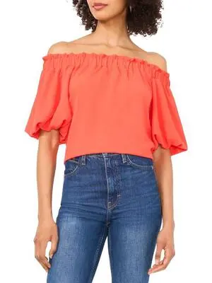Vince Camuto Printed Off-the-shoulder Top With Puff Sleeves - Cayenne
