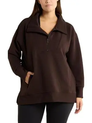 Zella Kickback Ottoman Half Zip Tunic - Brown Mole