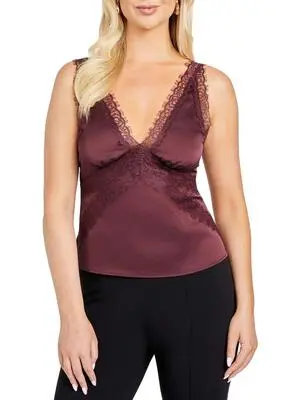 MARCIANO Jael Lace Trim Satin Camisole - Dark Plum Purple