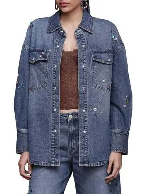 Avec Les Filles Oversized Embellished Denim Shirt - Highside - Multicolor Gem