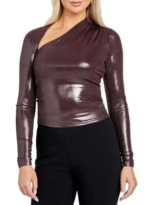 MARCIANO Metallic Asymmetric Neck Top - Plum